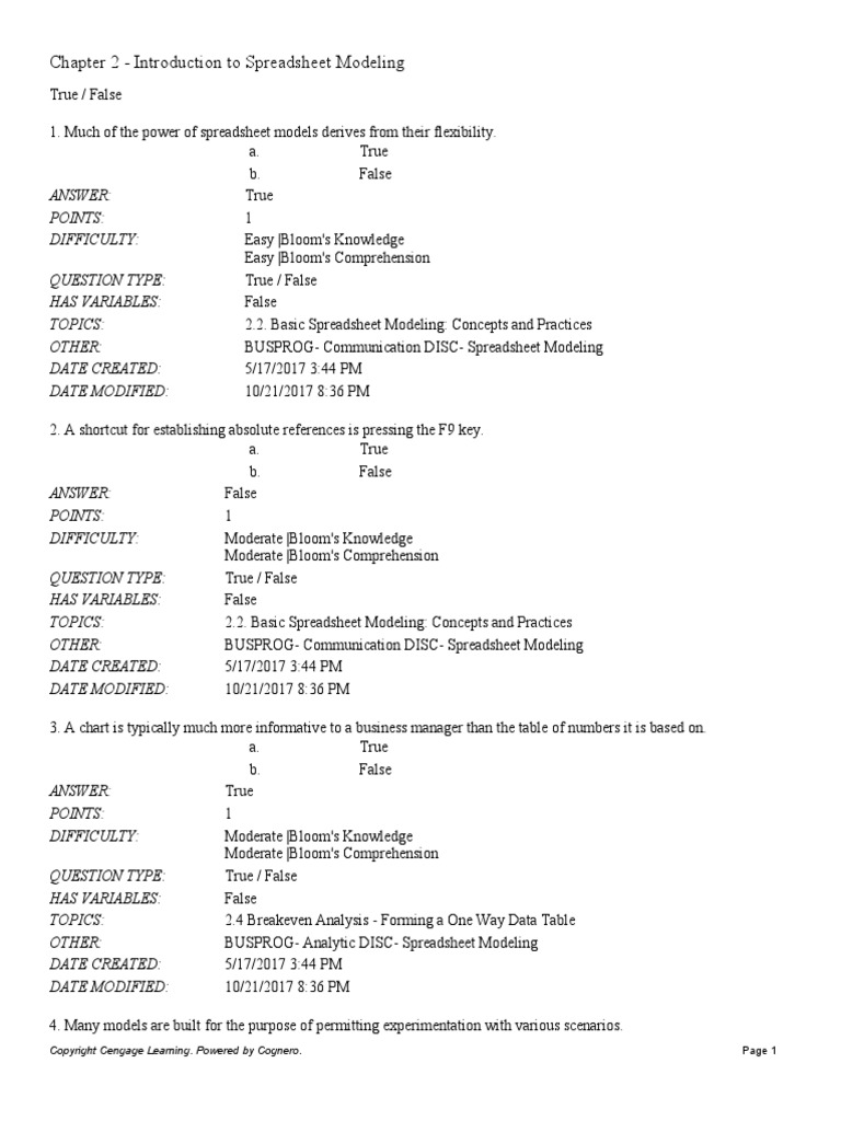 Chapter 2 Introduction To Spreadsheet Modeling | PDF | Spreadsheet ...