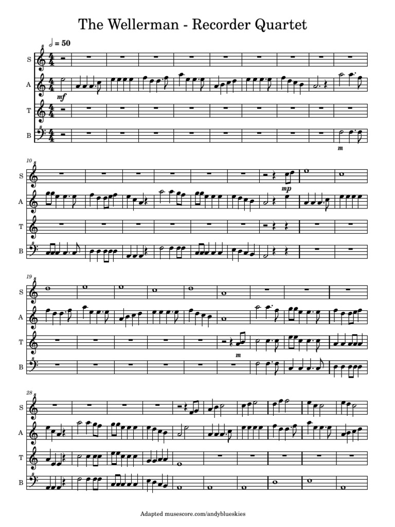 Wellerman Recorder Quartet Arrangement | PDF