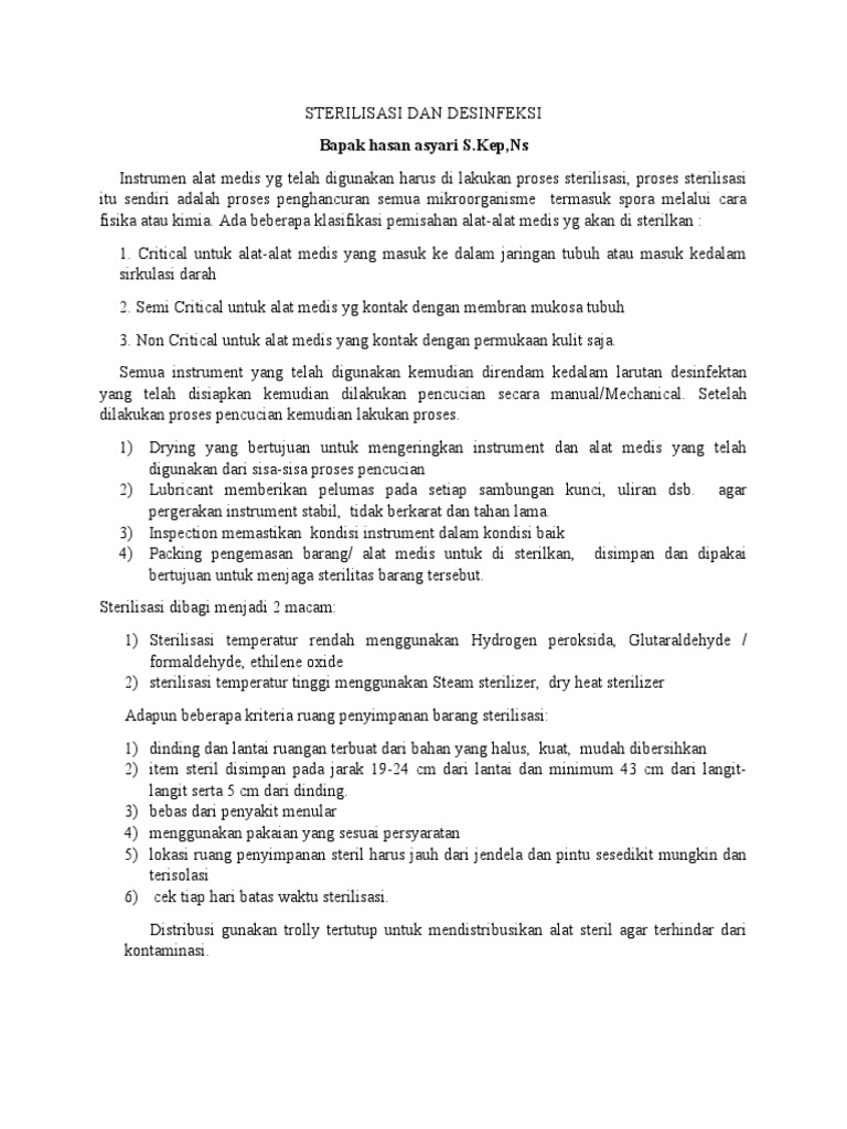 Sterilisasi & Desinfeksi Alat Medis | PDF