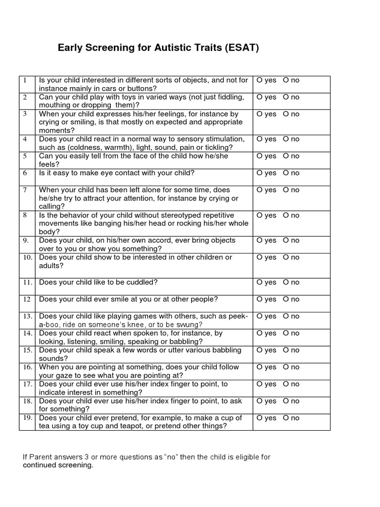Autism Screening for Parents | PDF | Autism | Human Communication
