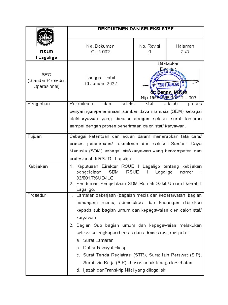 SPO Rekruitmen Dan Seleksi Staf | PDF