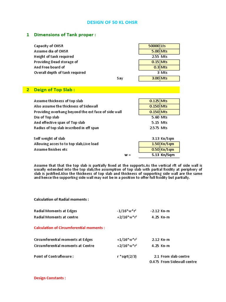 1 Dimensions of Tank Proper:: Design of 50 KL Ohsr | PDF | Bending ...