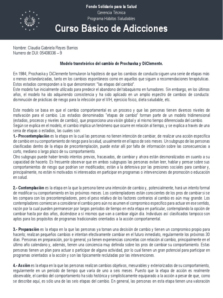 Modelo Transteórico Del Cambio de Prochaska y DiClemente (Resumen ...