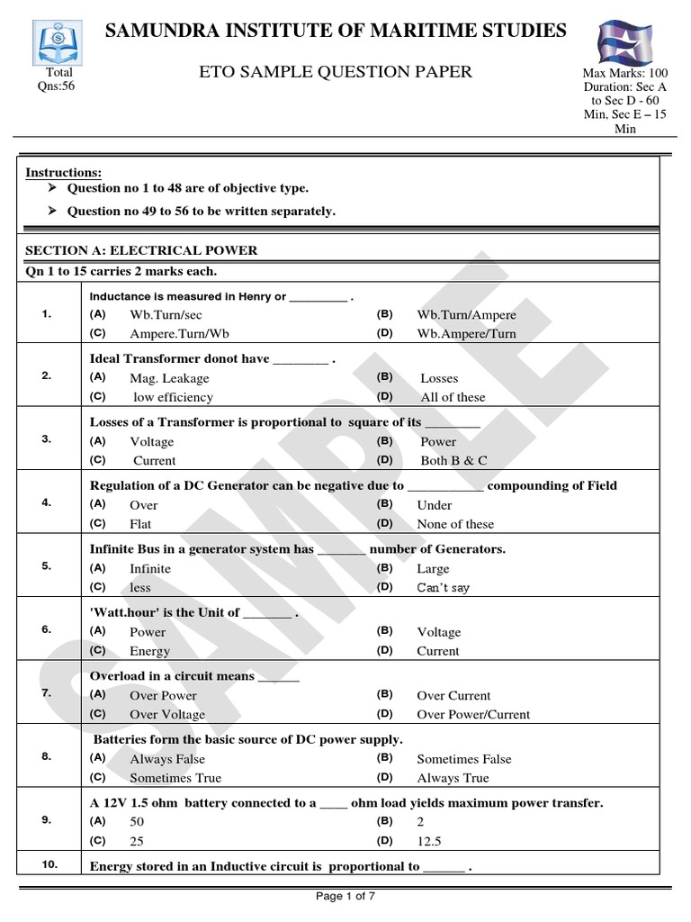 Eto Sample Question Paper V2 | PDF | Electric Motor | Transistor