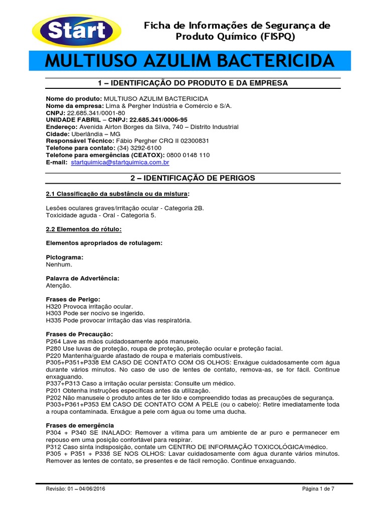 Fispq - Multiuso Azulim Bactericida | PDF | Embalagem e rotulagem | Vapor