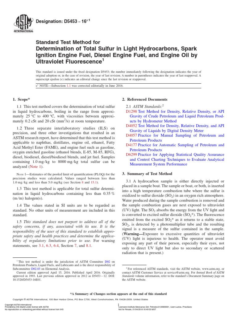 Astm D5453-16 | PDF | Calibration | Sulfur Dioxide