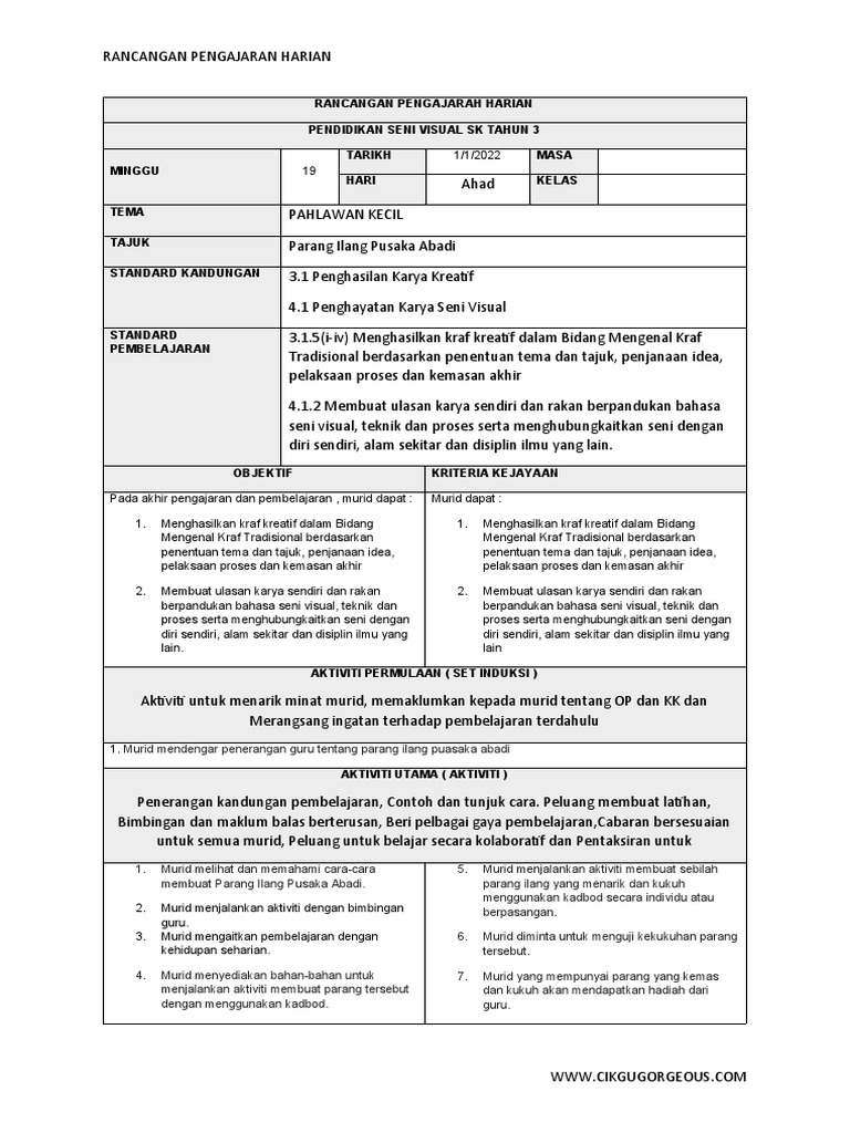 RPH Minggu 19 PSV THN 3 by Cikgu Gorgeous | PDF