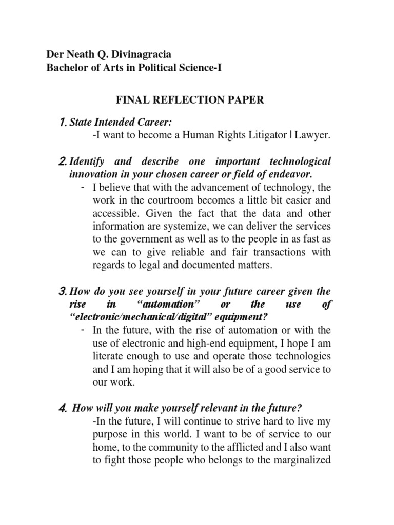 Final Reflection Paper | PDF | Automation | Society