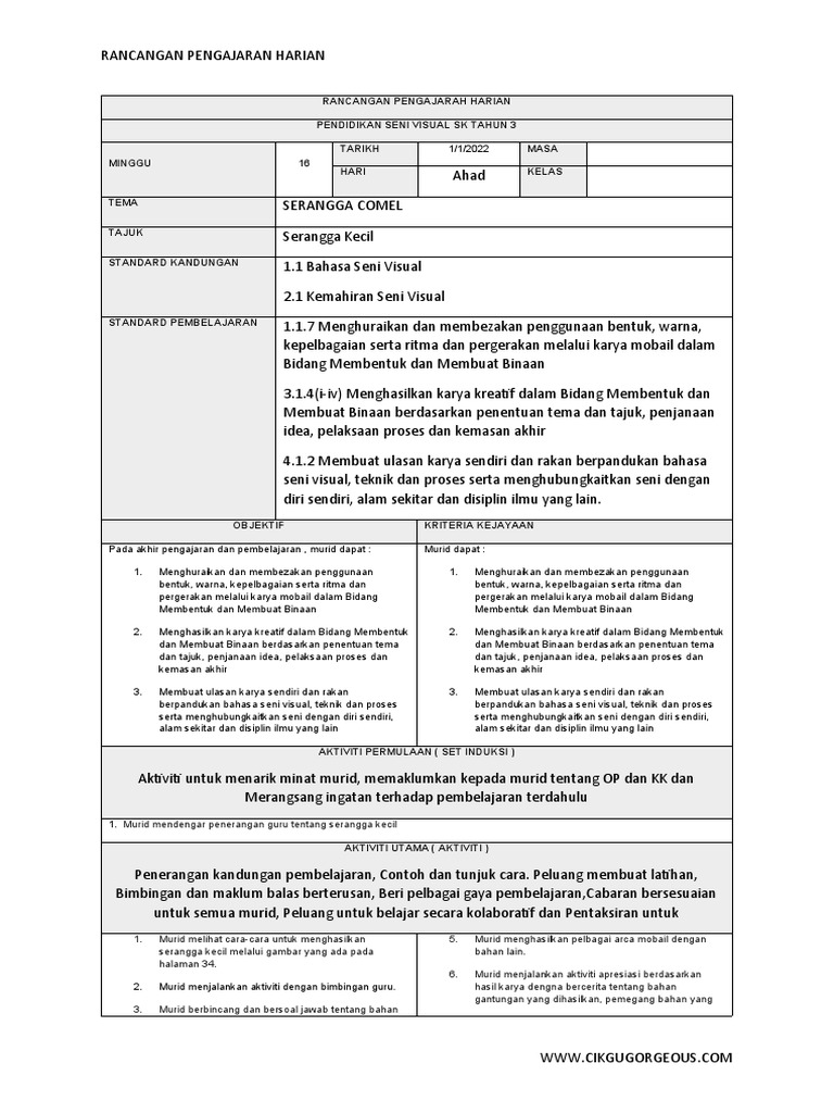 RPH Minggu 16 PSV THN 3 by Cikgu Gorgeous | PDF