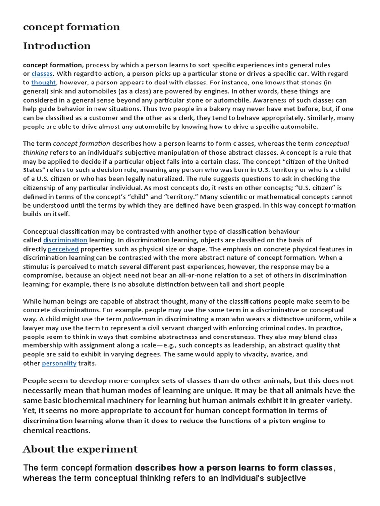 Concept Formation: Classes Thought | PDF | Concept | Experience