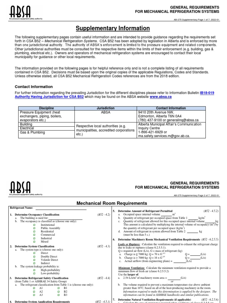 Ab 275 General Requirements For Mechanical Refrigeration Systems | PDF ...