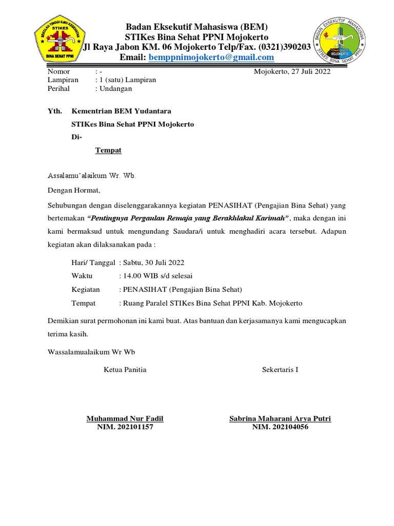 Undangan Penasihat Anggota Kementrian BEM-1 | PDF | Karier & Perkembangan | Gaya Hidup