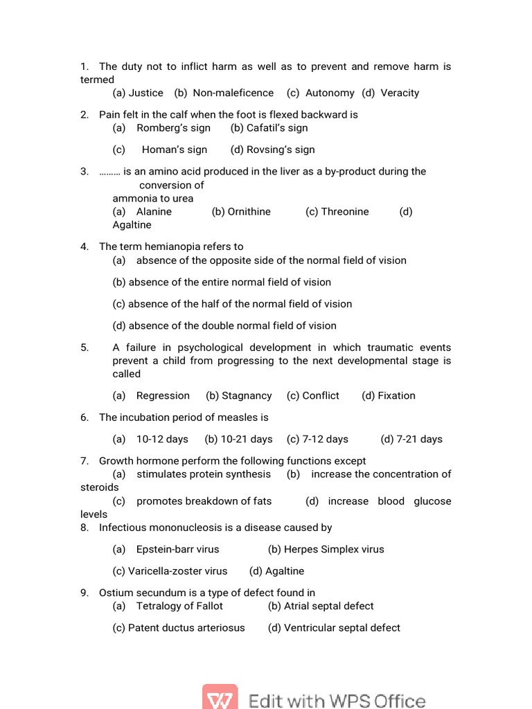 Past Question Nursing | PDF | Urinary Bladder | Prostate