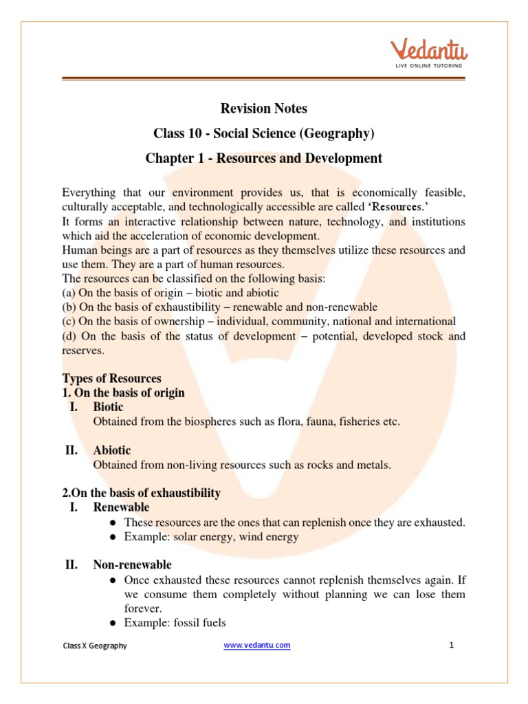 CBSE Class 10 Geography Chapter 1 Notes - Resources and Development ...