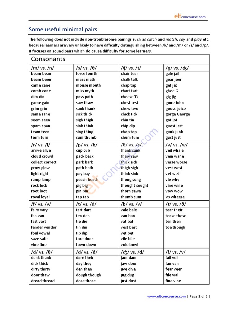 ELT Concourse Minimal Pairs | PDF