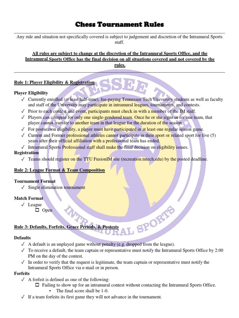 Chess Tournament Rules and Structure | PDF | Game Theory | Traditional ...
