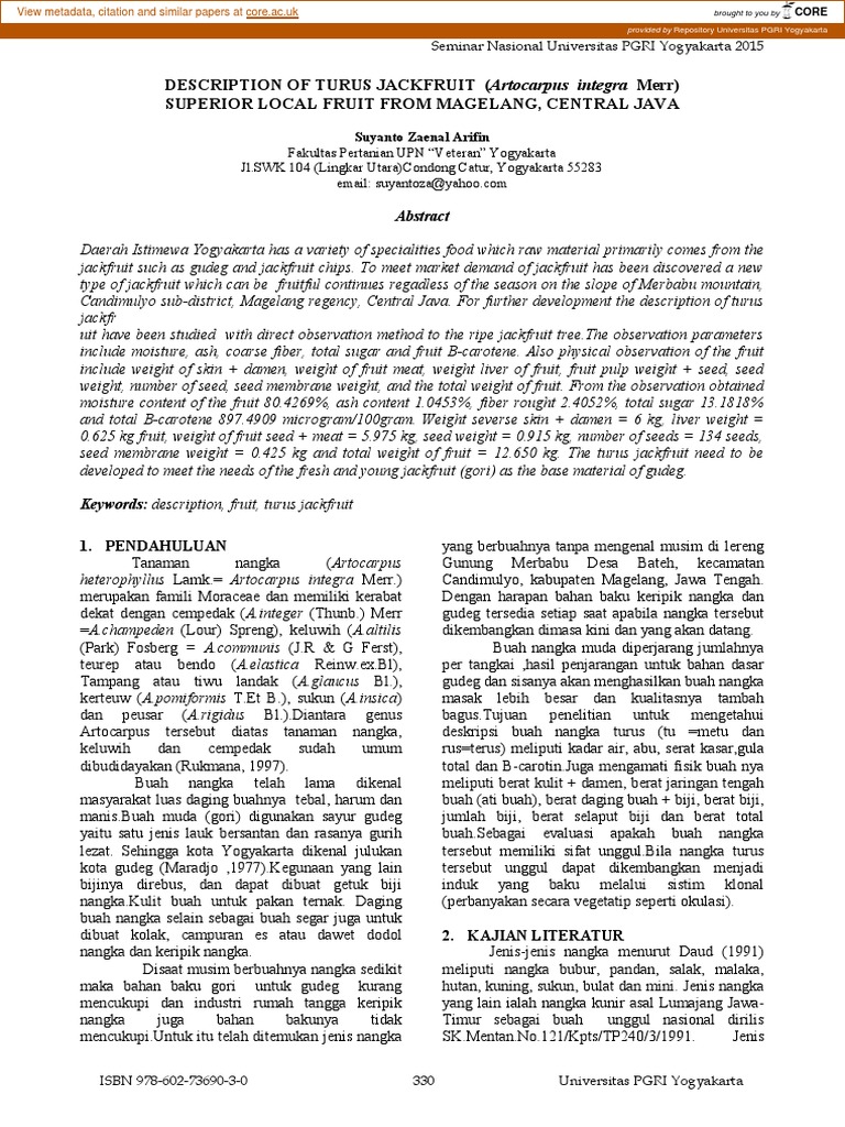 An Analysis of the Superior Local Fruit Turus Jackfruit from Magelang ...