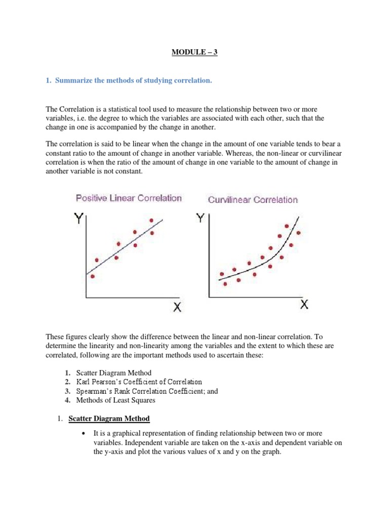 Summarize The Methods of Studying Correlation.: Module - 3 | PDF | Regression Analysis | Linear ...