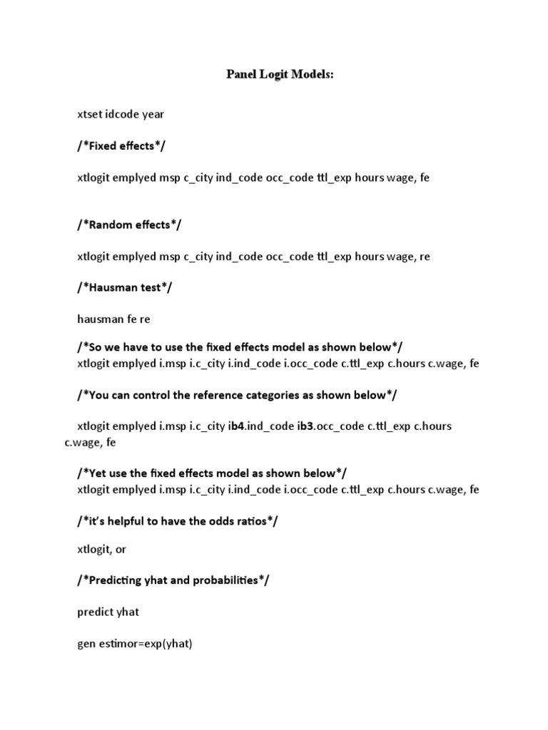 Panel Logit Stata Commands | PDF | Teaching Methods & Materials | Computers