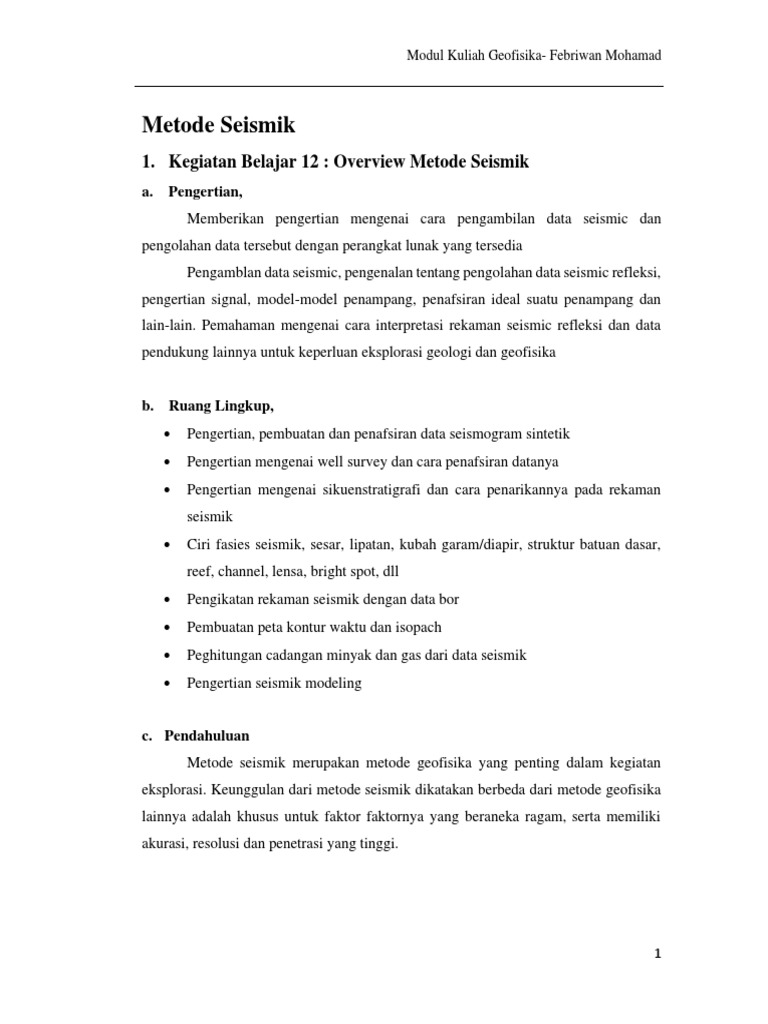Modul Geofisika: Metode Seismik | PDF