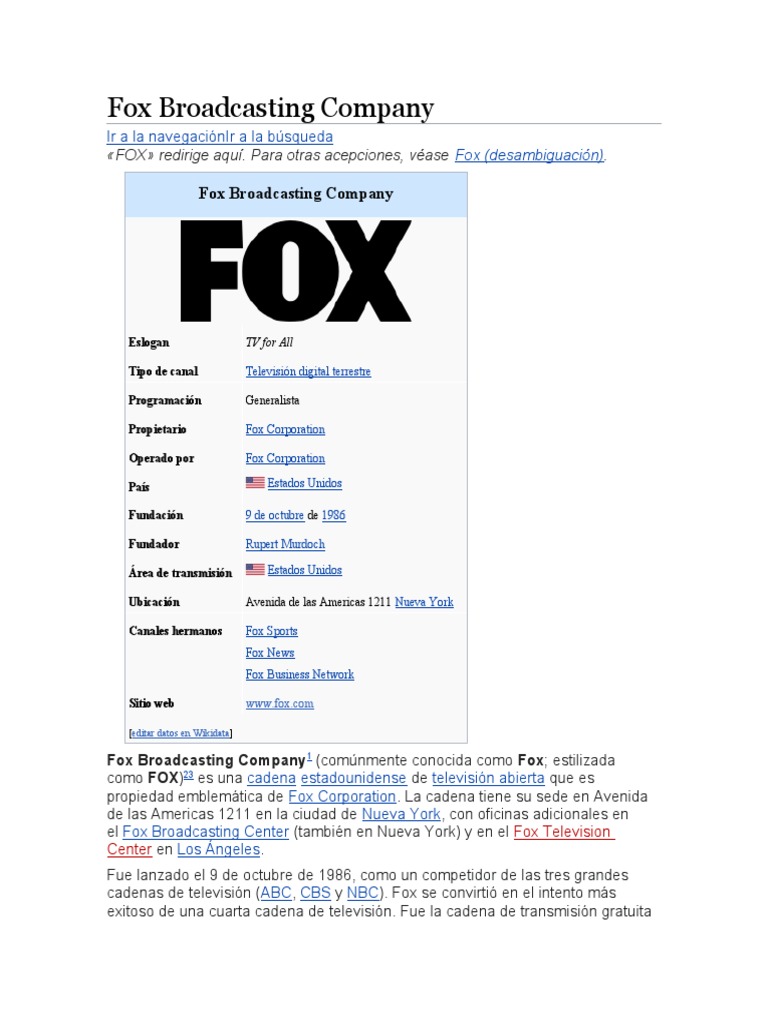 Fox Company Pdf Fox Broadcasting Company Vídeo