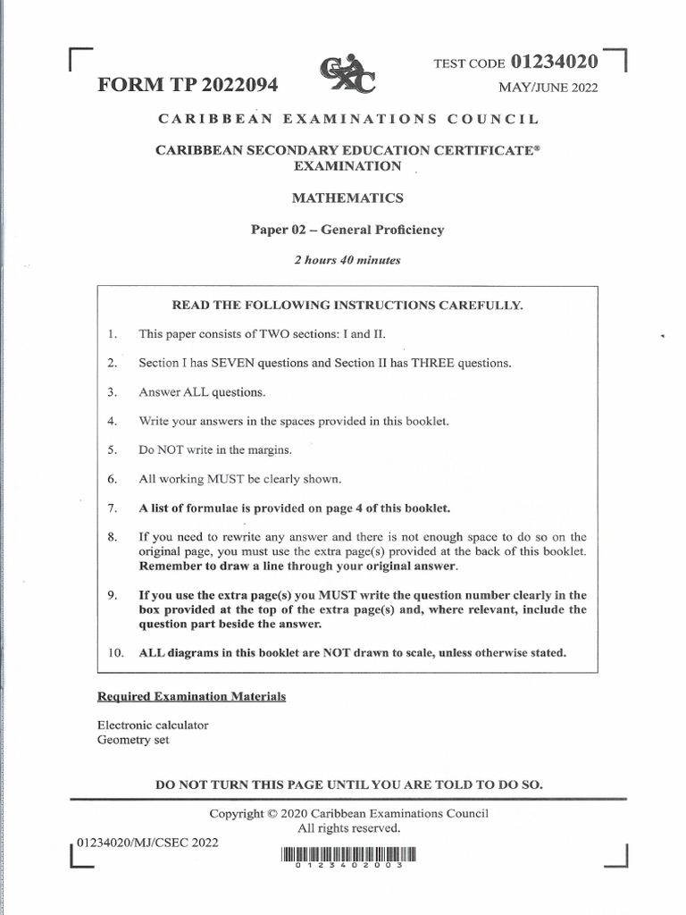 June 2022 Mathematics Paper 2 | PDF