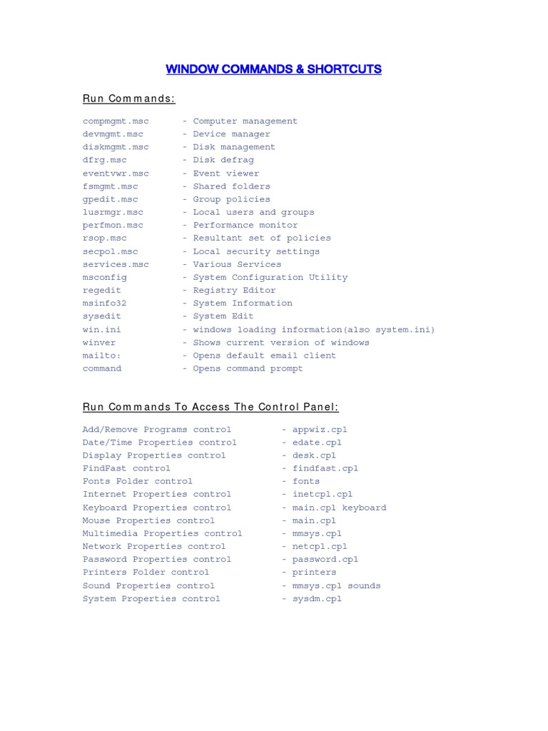 Windows Command & Shortcuts | PDF | Computer File | Command Line Interface