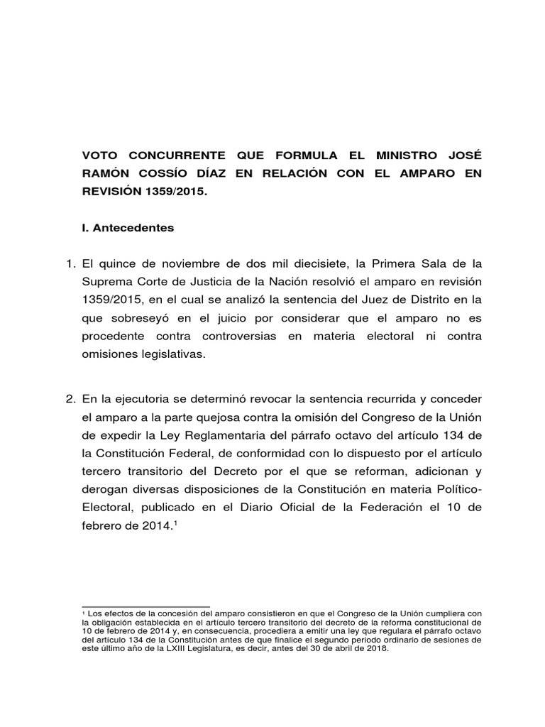 Voto Concurrente. Ministro José Ramón Cossío Díaz. AR 1359-2015 PS ...