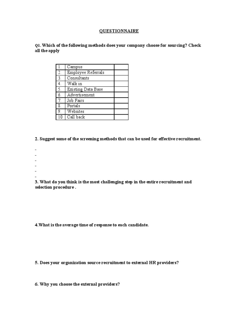 Recruitment and Selection Questionnaire | PDF