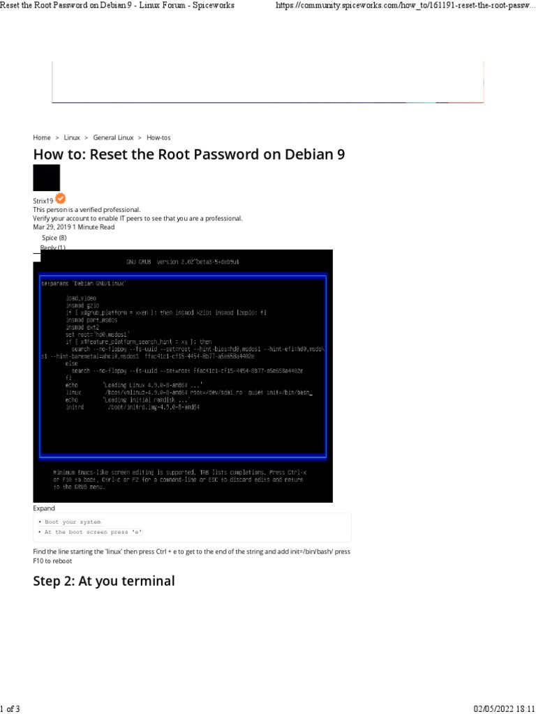 Reset The Root Password On Debian 9 - Linux Forum - Spiceworks | PDF ...