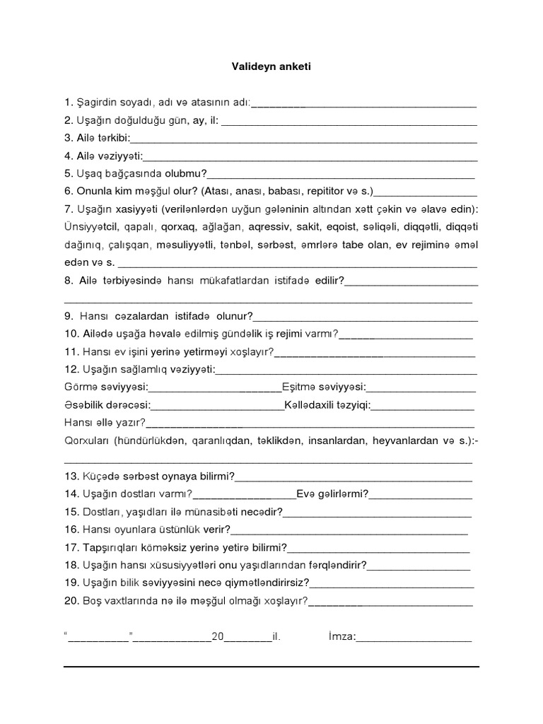 Valideyn Anketi | PDF