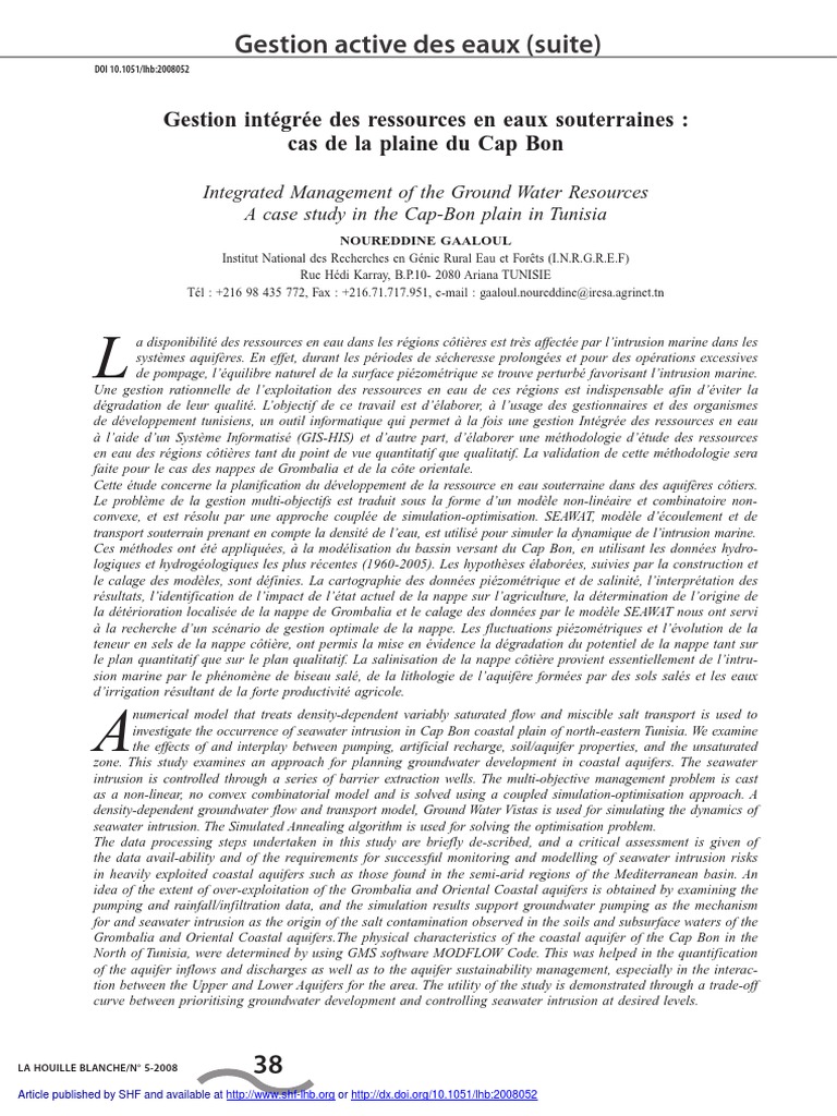 Gestion Active Des Eaux (Suite) : Gestion Intégrée Des Ressources en Eaux Souterraines: Cas de ...