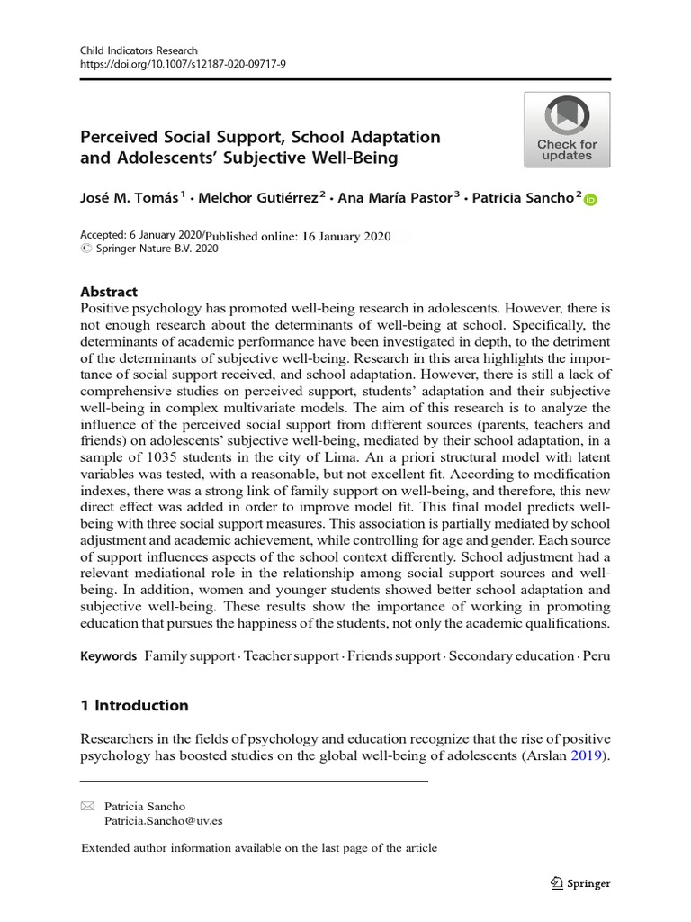 6 - .Theoretical Model Perceived Social Support, School Adaptation ...