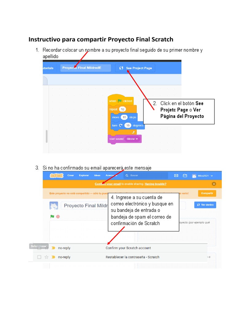 Instructivo para Compartir Proyecto Final Scratch | PDF