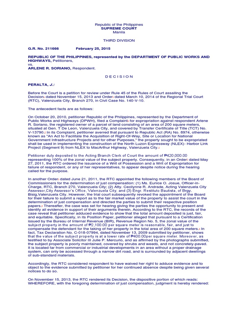 Expropriation Case: DPWH vs. Soriano | PDF | Taxes | Capital Gains Tax