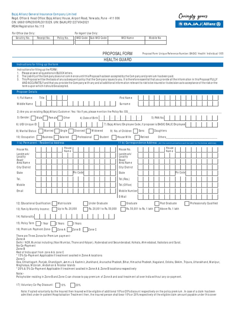 Health Guard Proposal Form Print | Download Free PDF | Insurance ...