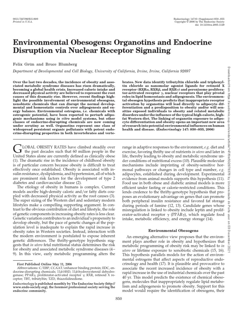 Environmental Obesogens - Organotins and Endocrine | PDF | Biochemistry ...