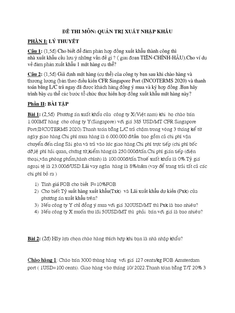 Đề Thi Môn Qtxnk.ueh.2022 | PDF