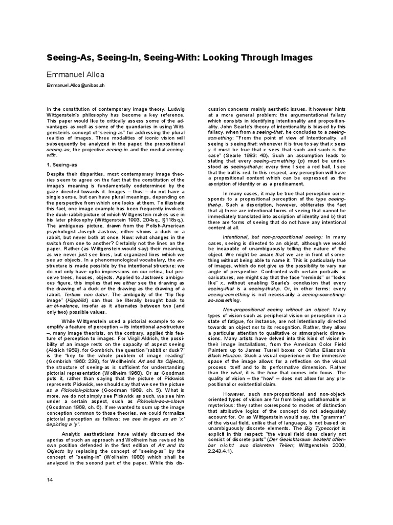 Seeing-As, Seeing-In, Seeing-With - Looking Through Images | PDF ...