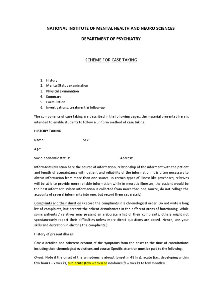 Mayer Gross History Taking and MSE Proforma | PDF | Hallucination ...