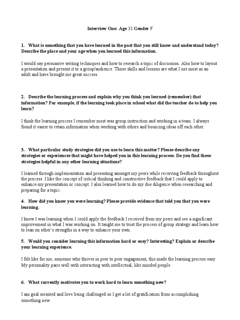 Qualitative Interview Questions | PDF | Learning | Mindset