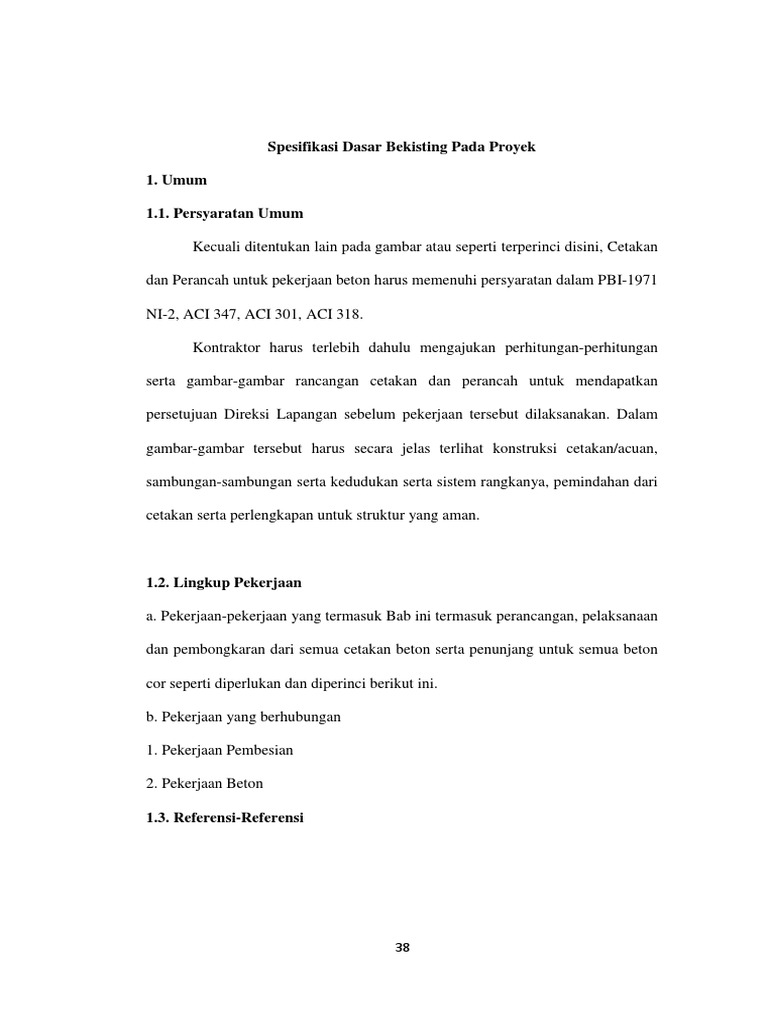 Spesifikasi Dasar Bekisting | PDF