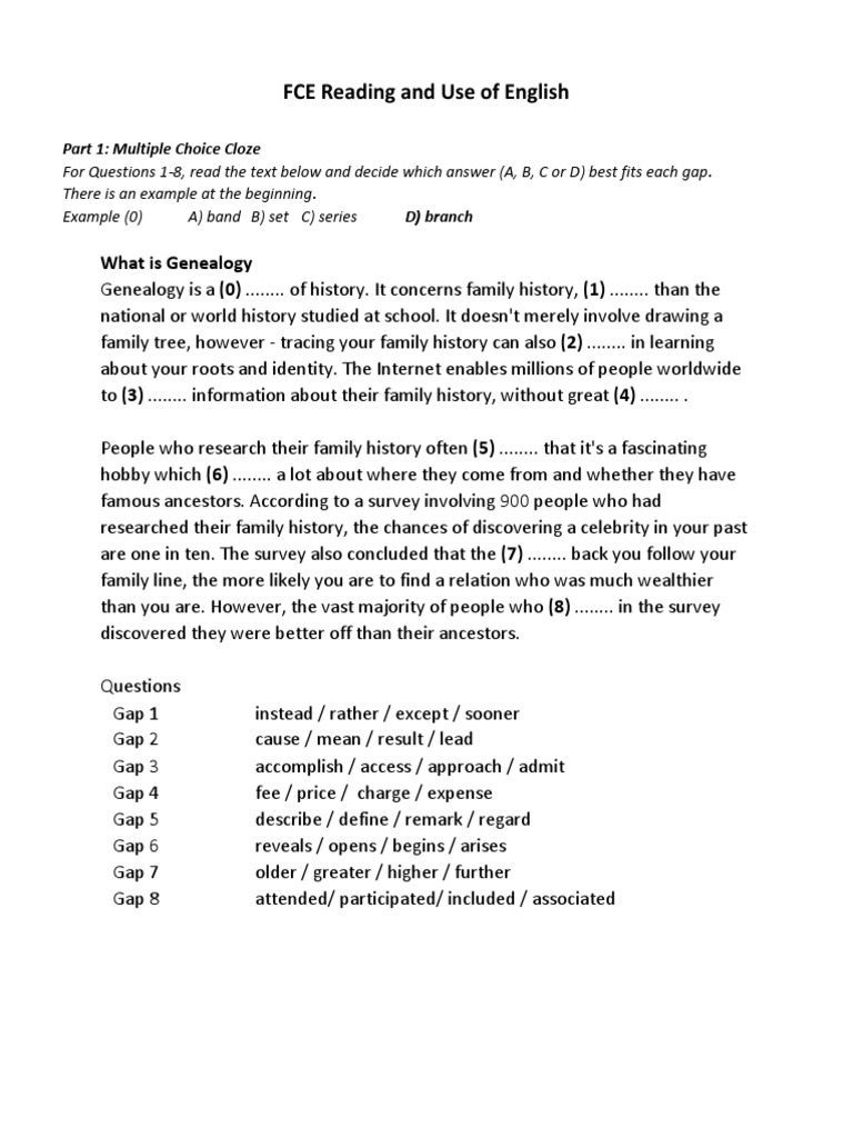FCE Reading and Use of English Guide | PDF | Taste | English Language