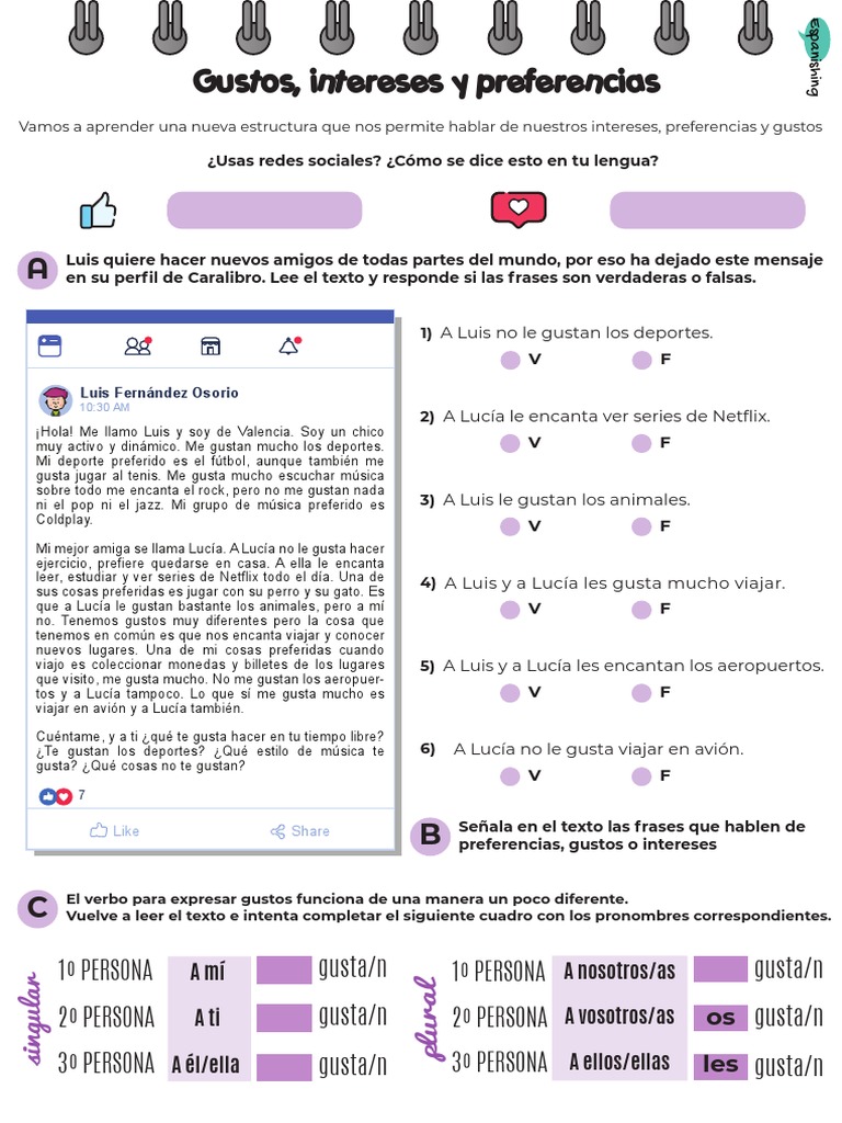 Activides ELE - Me Gusta | PDF | Plural