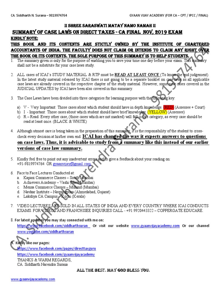 Last and Final Summary of Case Laws | PDF | Employee Benefits | Tax ...
