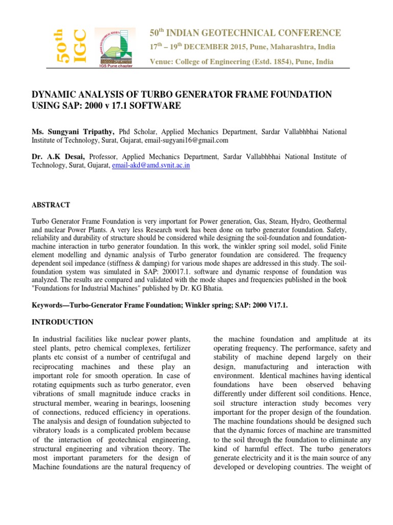 Dynamic Analysis of Turbo Generator Frame Foundation Using Sap: 2000 V ...