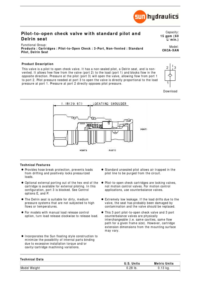Pilot-To-Open Check Valve With Standard Pilot and Delrin Seat | PDF ...