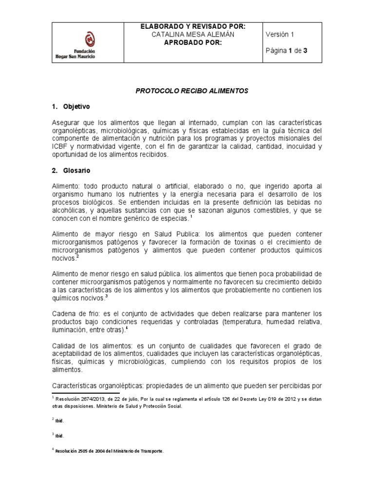 Protocolo de Recepción de Alimentos | PDF | Alimentos | Seguridad ...