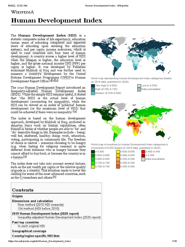 Human Development Index: Origins Dimensions and Calculation | PDF ...