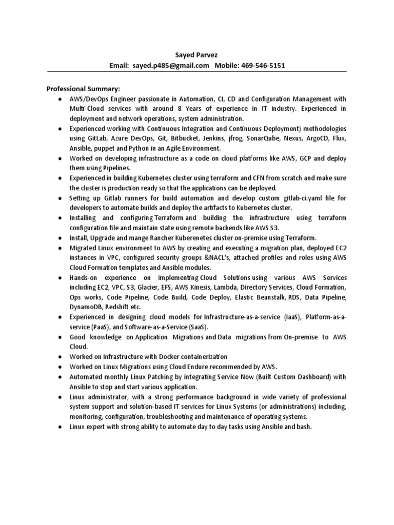 Sayed_AWS DEVOPS Resume | PDF | Cloud Computing | Amazon Web Services
